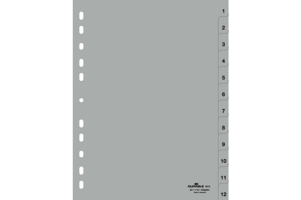 DURABLE Register grau A4 6512 10 1-12 | internetstore.ch | Ordnerregister
